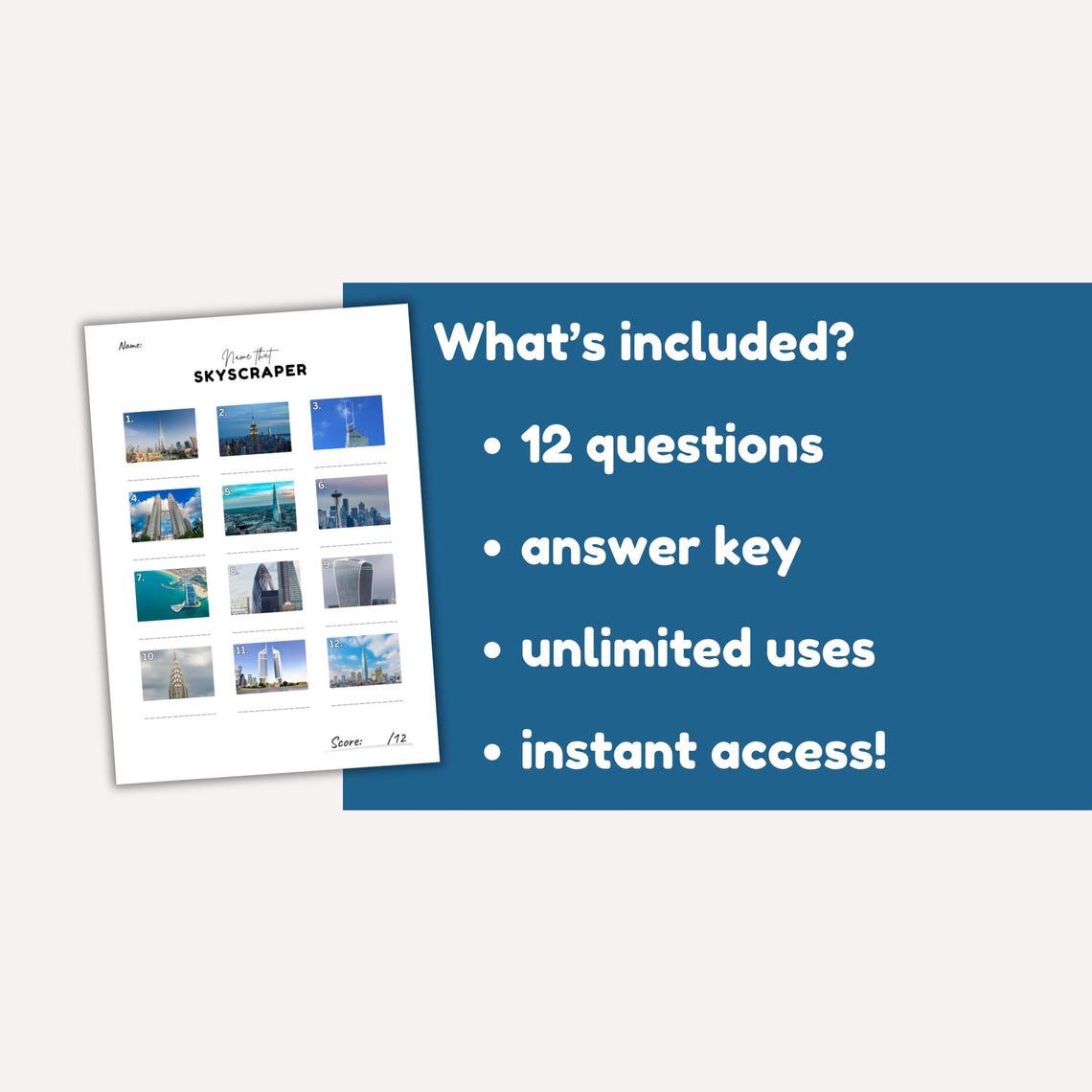 Skyscraper Picture Quiz: Printable Trivia Game (instant Download) - Etsy