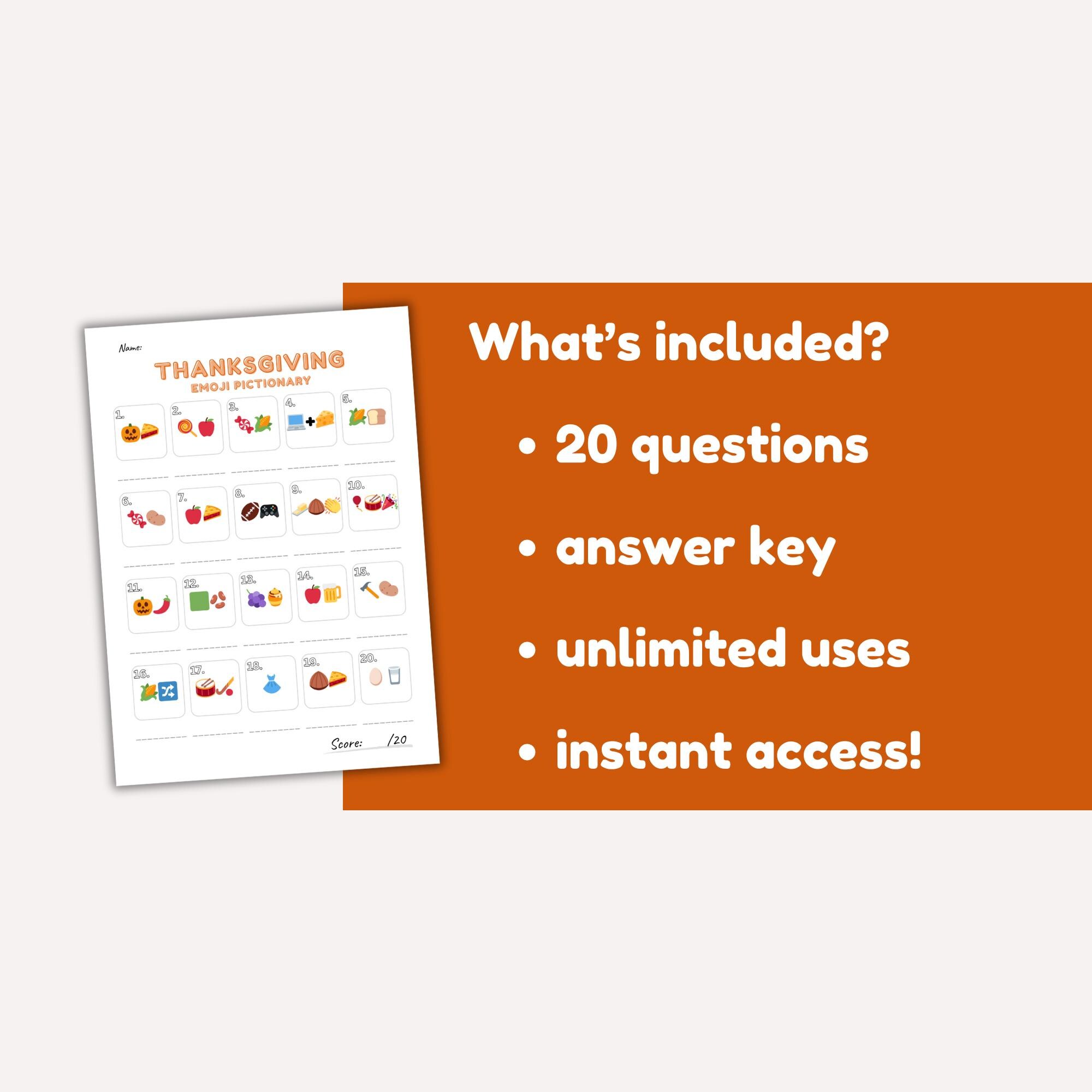 Thanksgiving Emoji Pictionary | Printable Game for Family Fun, Holiday ...
