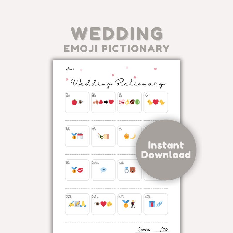 Fun Wedding Emoji Pictionary Game, Bridal Shower Emoji Pictionary ...