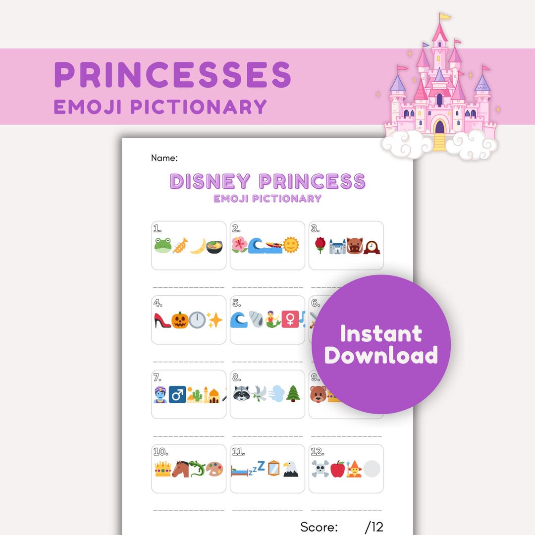 Disney Princess Emoji Pictionary Game – Kids Birthday Party (instant ...