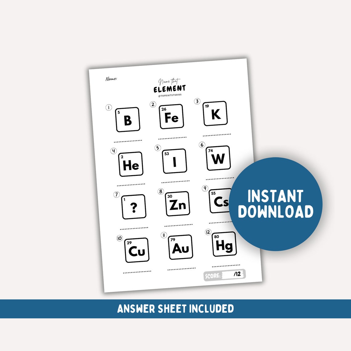 Science Picture Quiz, Science Trivia, Periodic Table Elements Instant ...