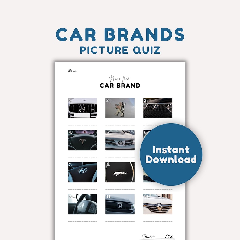 Car Brand Quiz, Car Logos, Pub Quiz Picture Round, Printable Picture ...