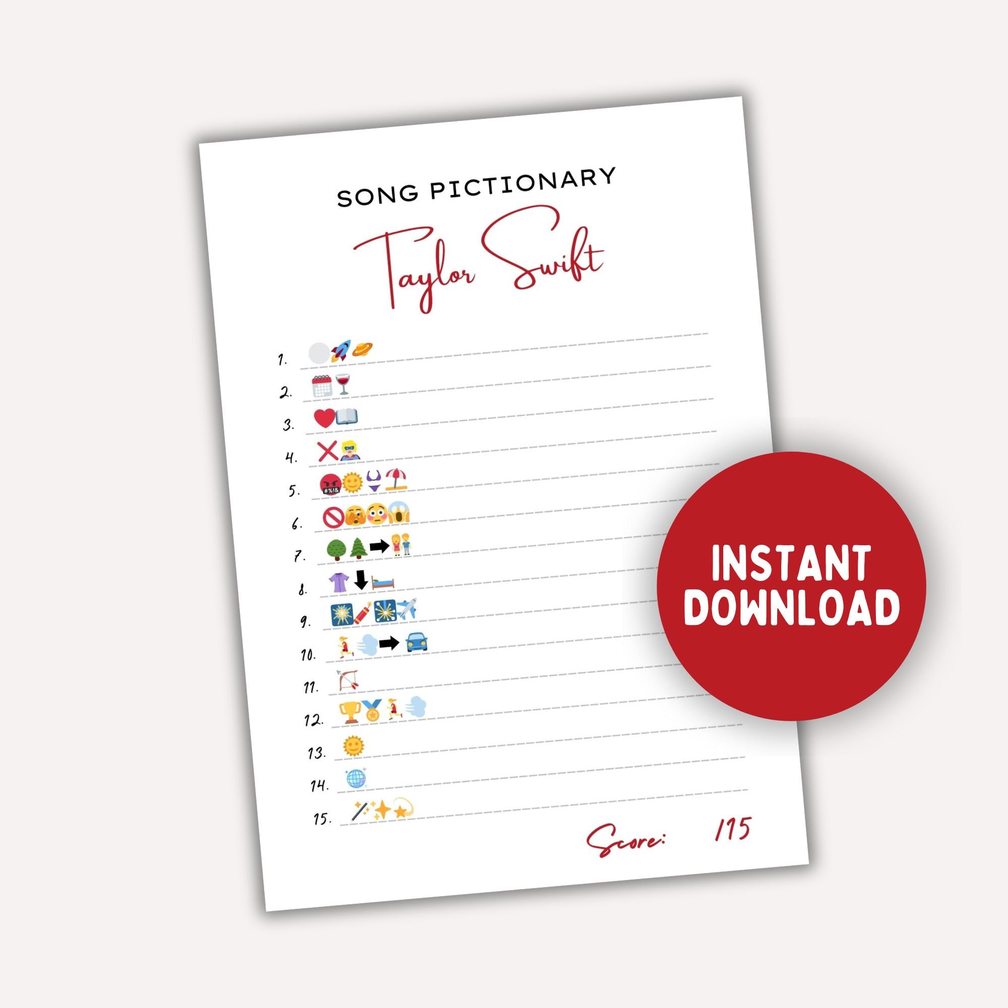 Taylor Swift Song Game, Song Emoji Game, Printable Pictionary, Taylor ...