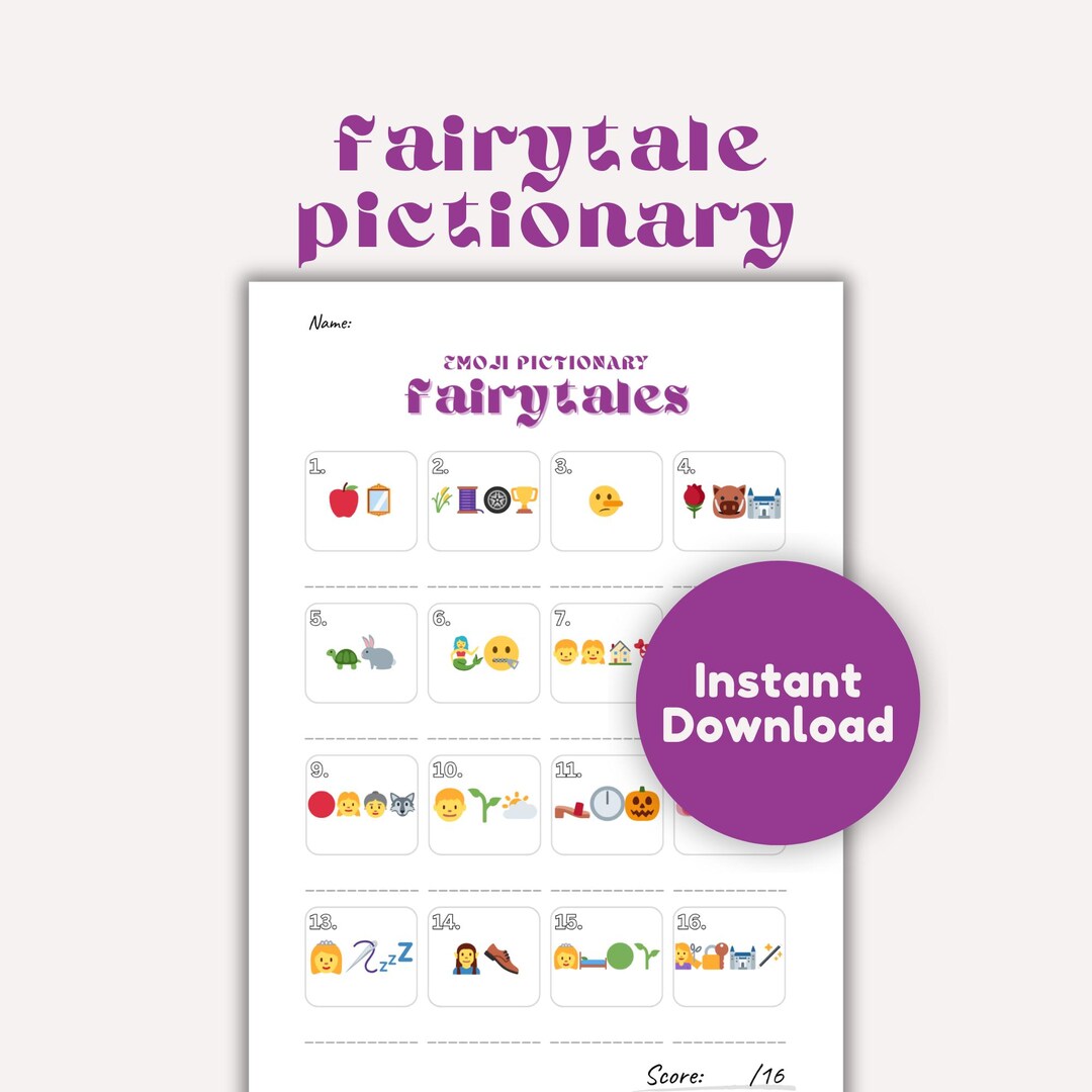 Fairytale Emoji Pictionary, Emoji Pictionary, Printable Party Game ...