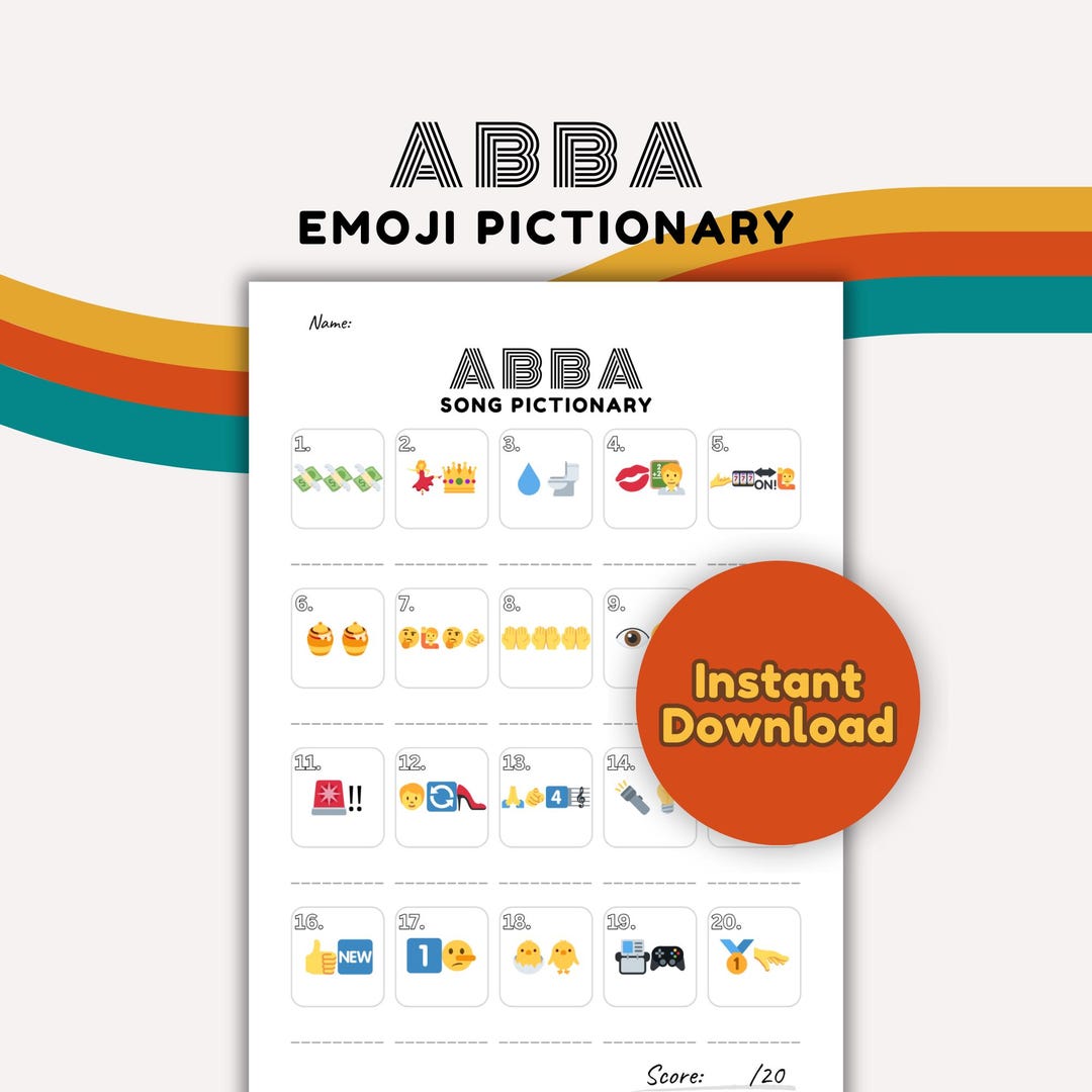 ABBA Emoji Song Pictionary Game: Mamma Mia Party (instant Download) - Etsy
