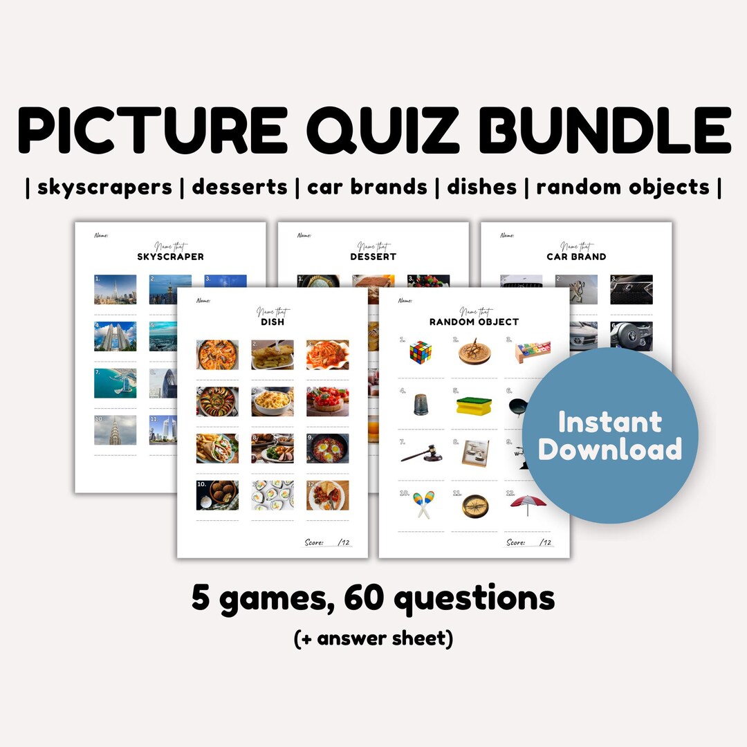 Fun Picture Quiz Bundle, Picture Round for Pub Quiz, Printable Pub Quiz ...