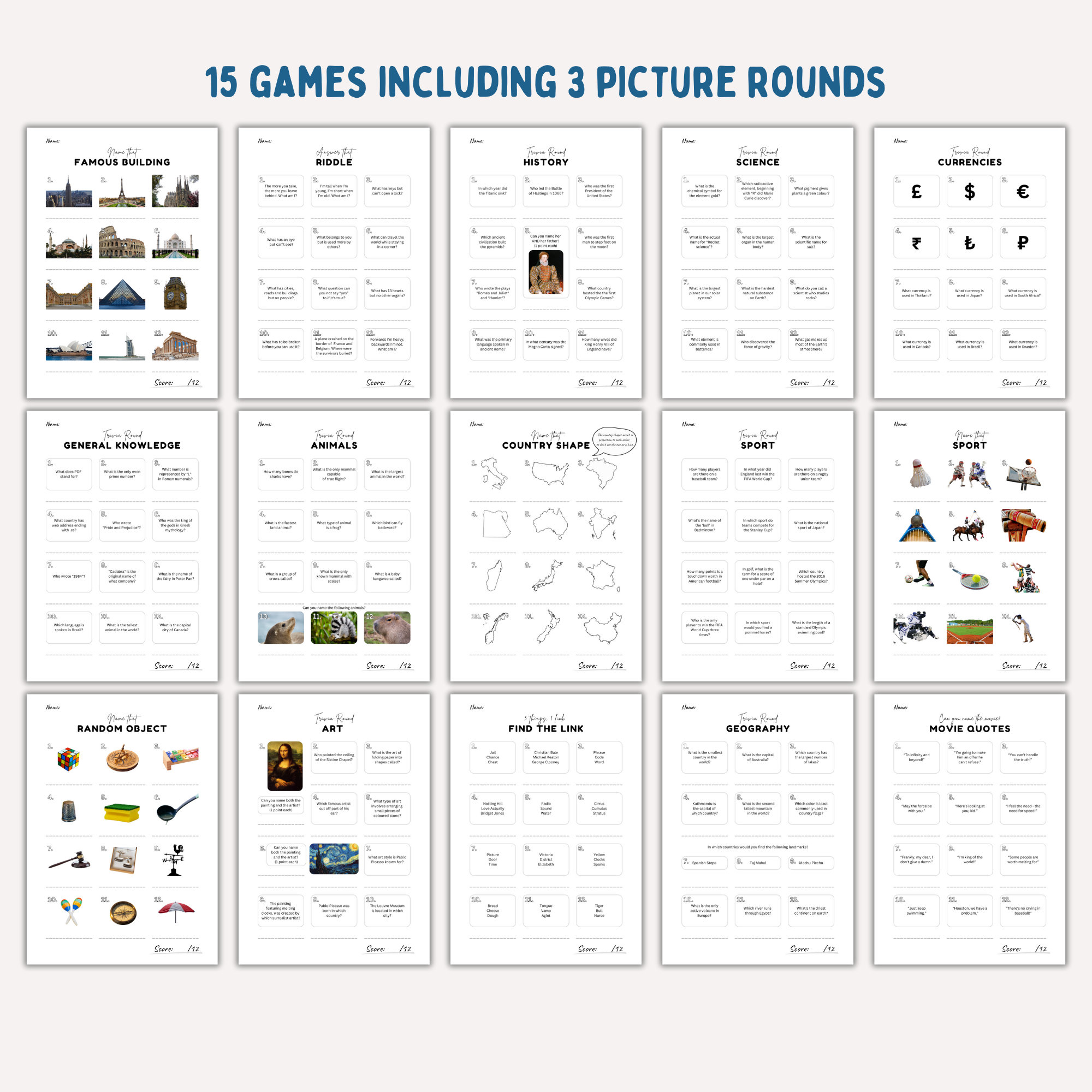 Trivia Quiz Bundle: Family Game Night, Picture Quizzes (instant ...