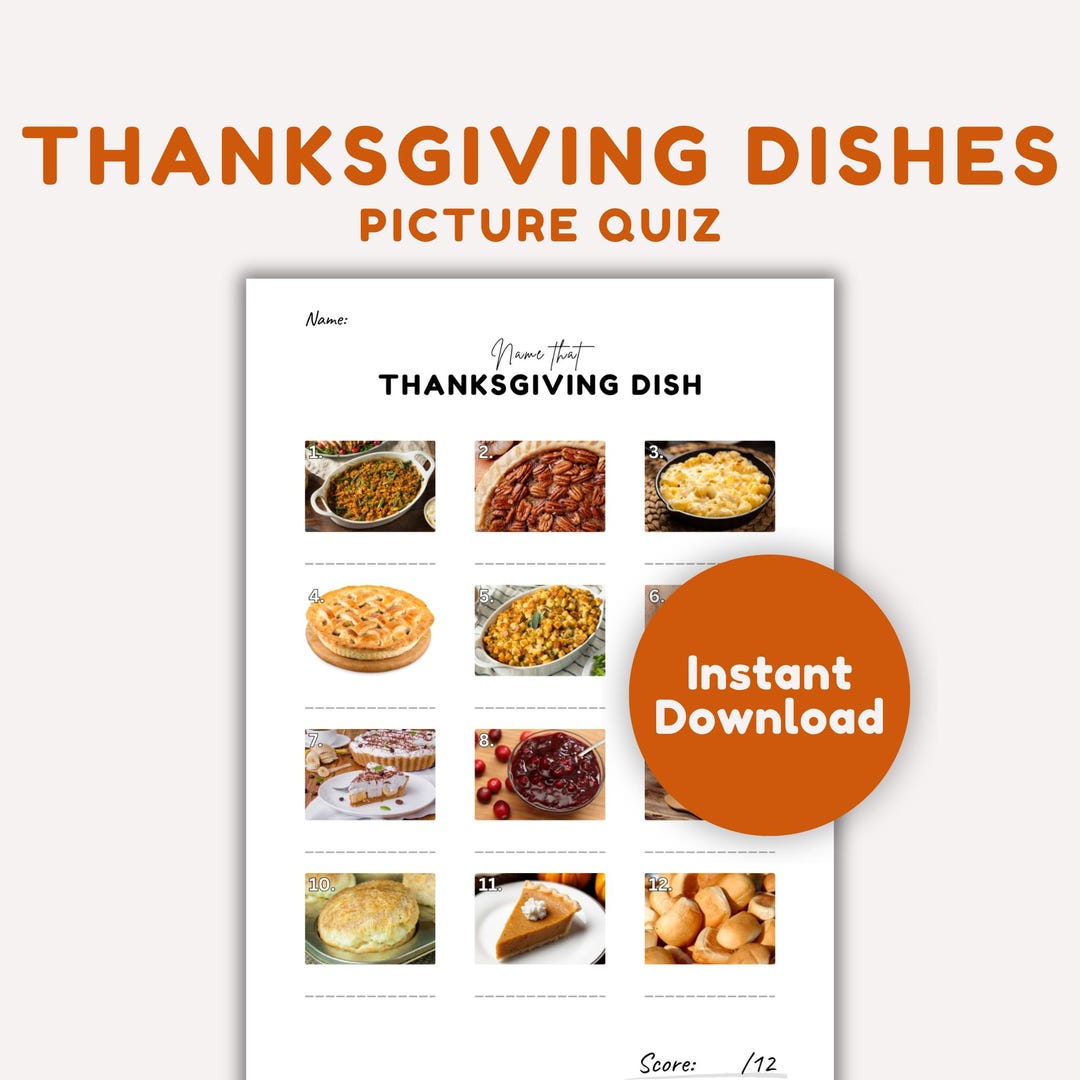 Thanksgiving Dishes Quiz Game: Fun Printable Party Activity (instant ...