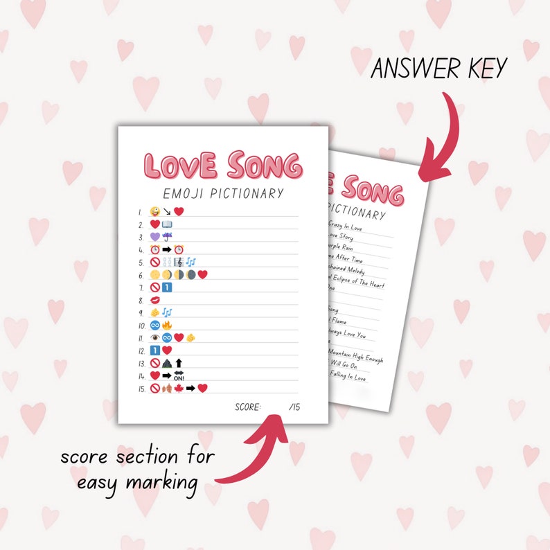 Love Song Emoji Pictionary, Printable Games for Couples, Games for ...