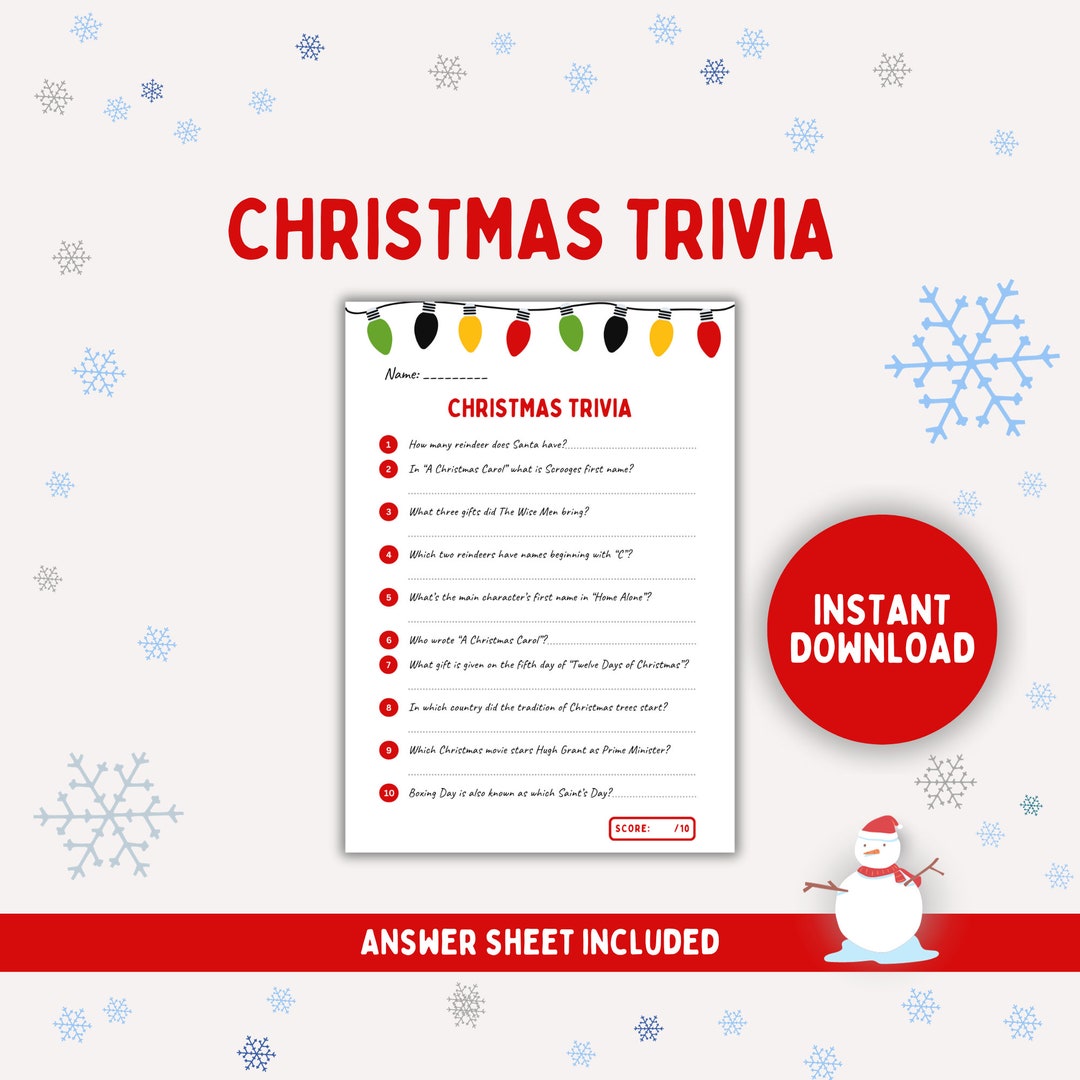 Christmas Trivia, Holiday Party Game, Christmas Party Game, Printable ...