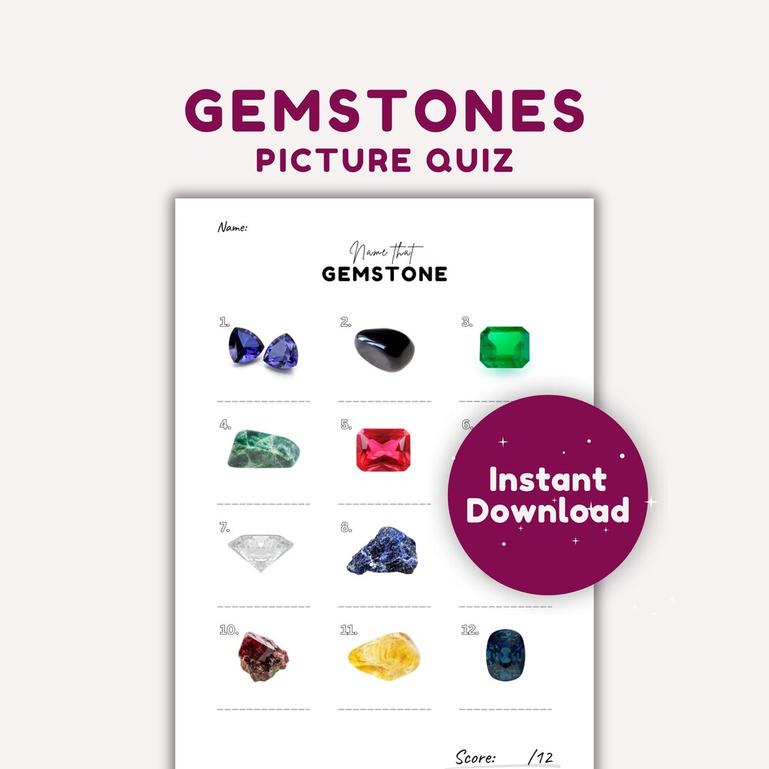 Pub Quiz, Gemstone Quiz, Picture Quiz, Printable Game, Instant Download ...