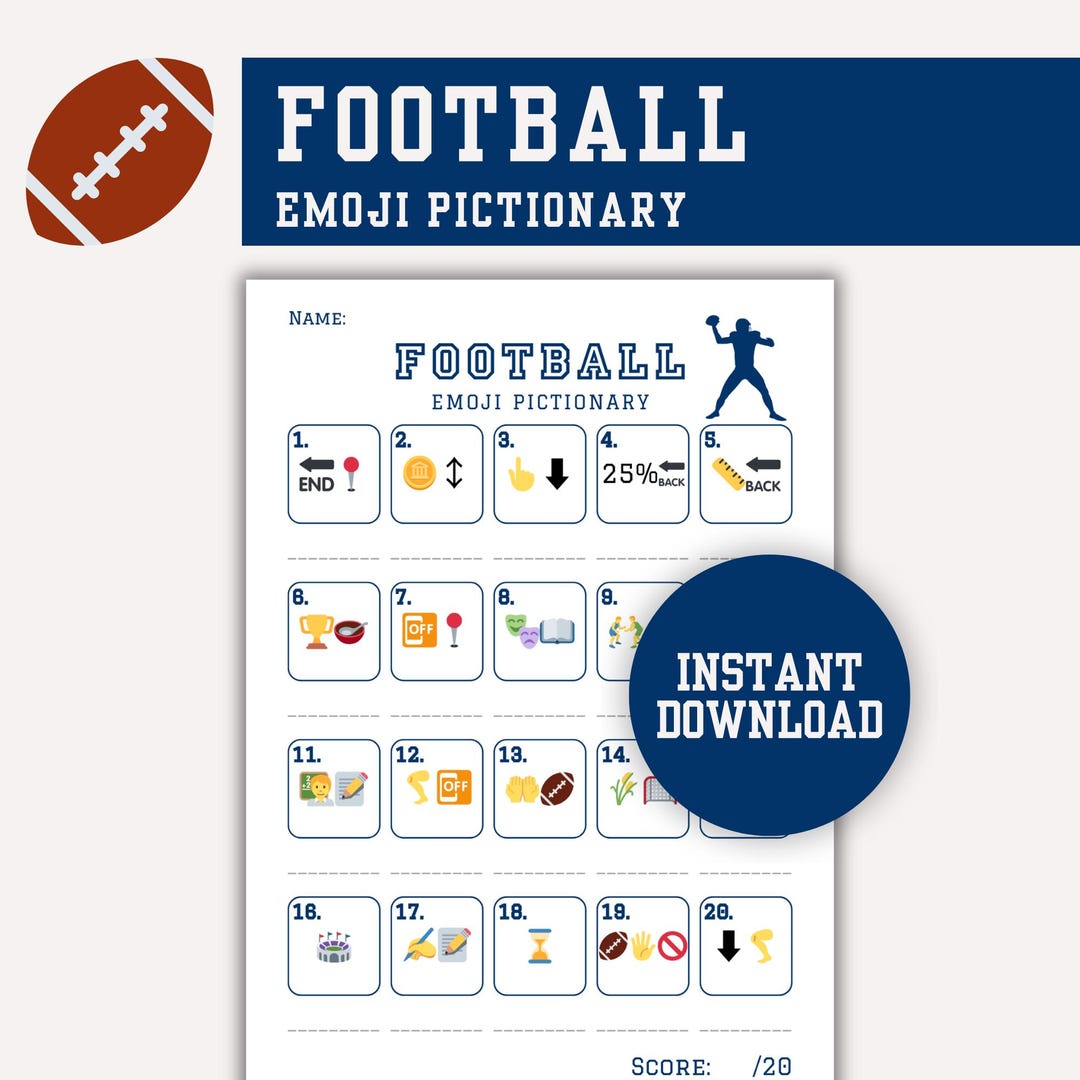 Football Emoji Pictionary Printable Game, Football Party Game, American ...