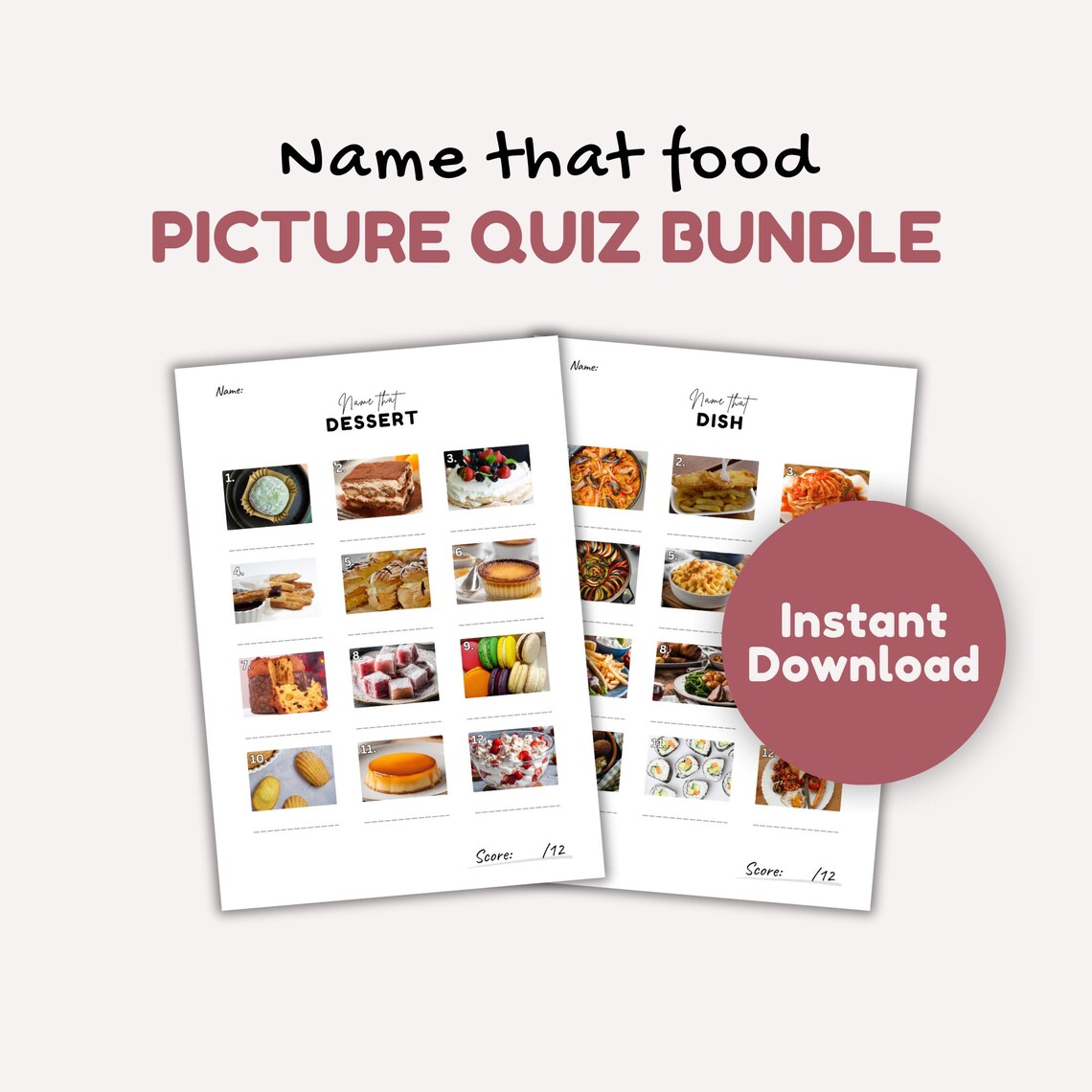 Fun Picture Quiz Bundle, Picture Round for Pub Quiz, Food Quiz, Dinner ...