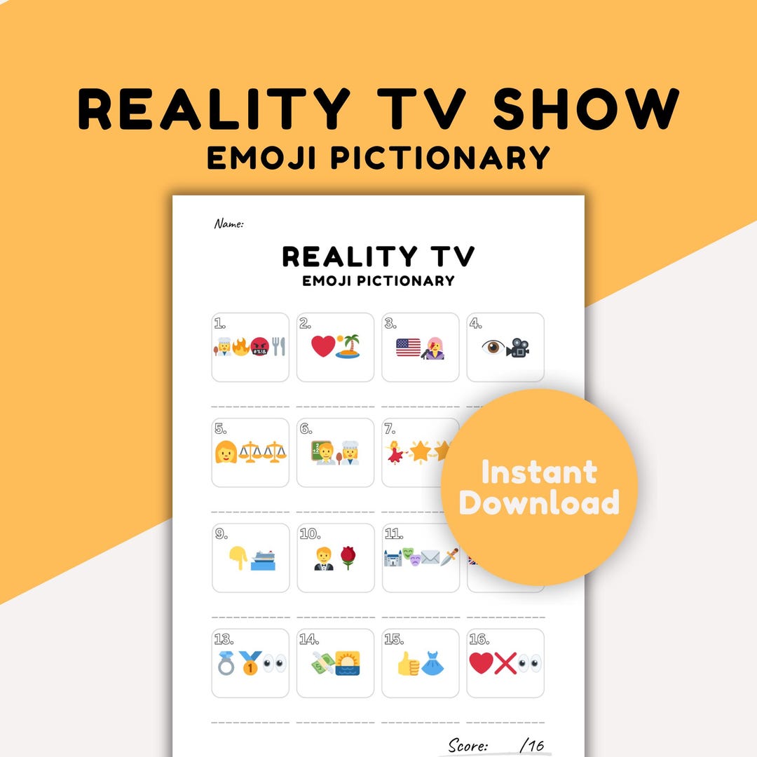 Reality TV Pictionary Game | Printable Family Party Game | Fun Emoji ...