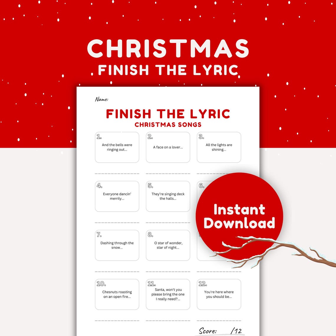 Christmas Finish the Lyric Game: Holiday Party Activity (digital ...