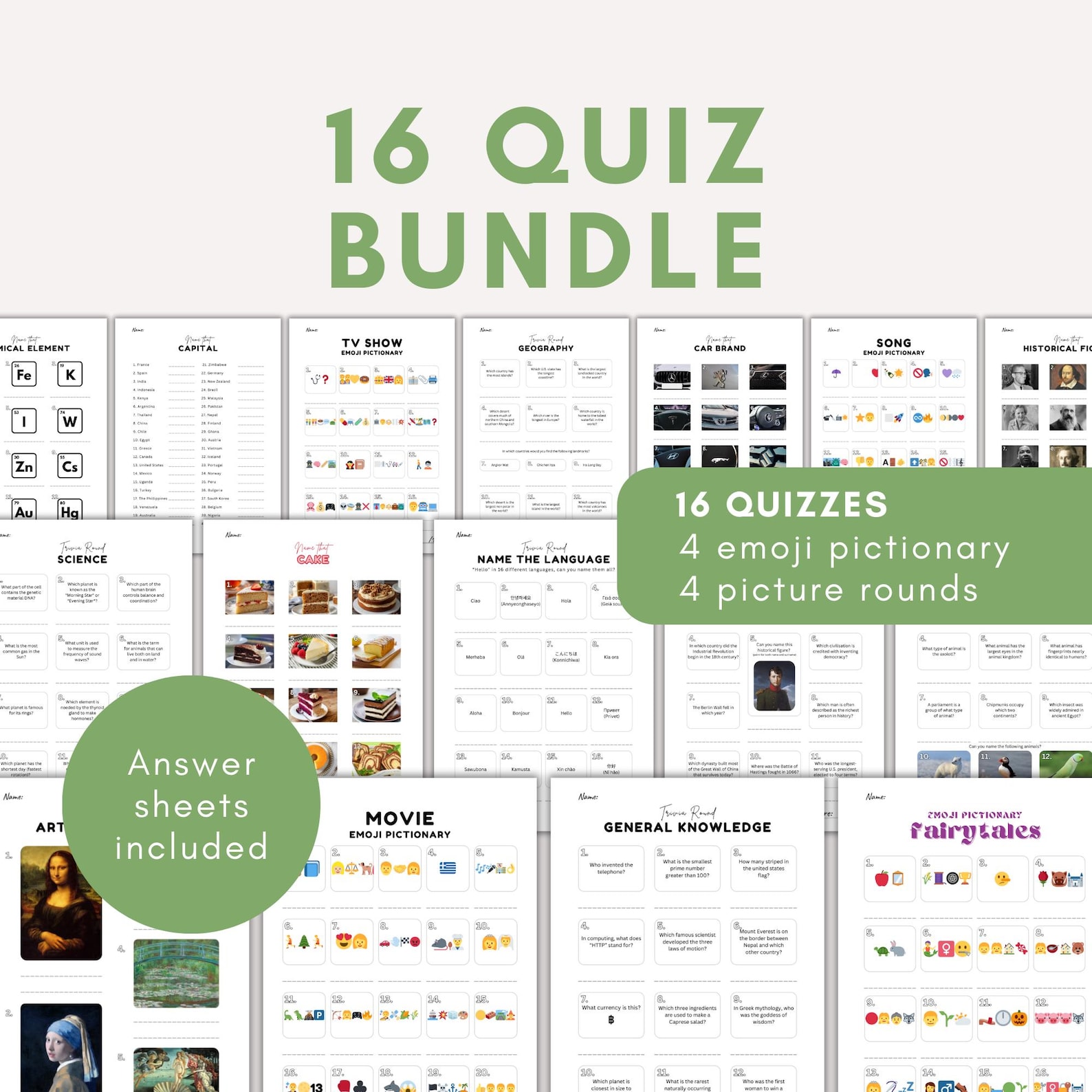 Printable Trivia Quiz Bundle: Family & Party Games (instant Download ...