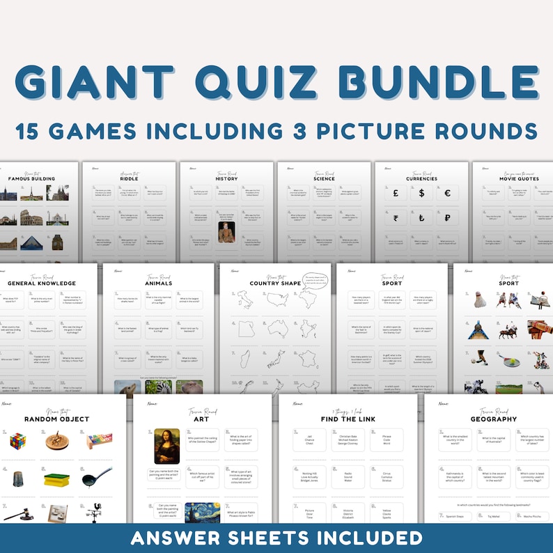 Giant Quiz Bundle, Picture Quiz Bundle, Trivia Quiz Questions, Family ...