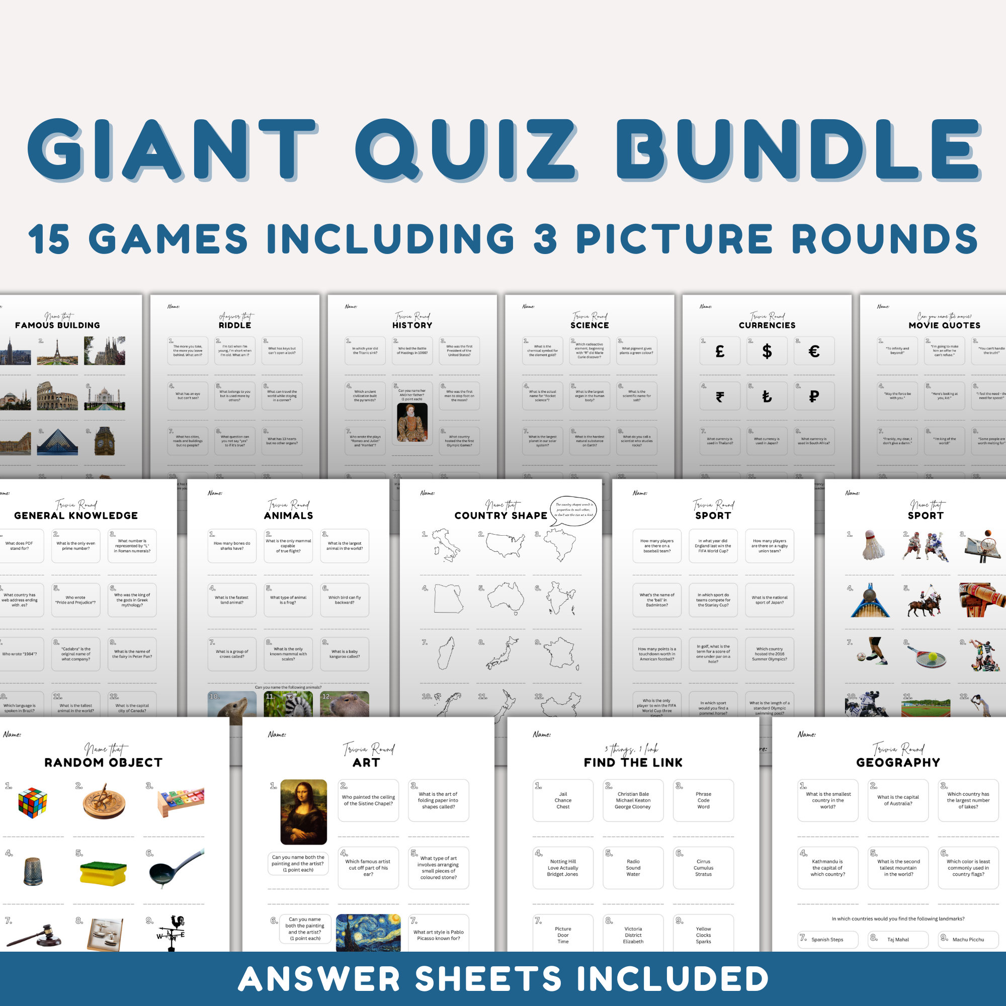 Trivia Quiz Bundle: Family Game Night, Picture Quizzes (instant ...
