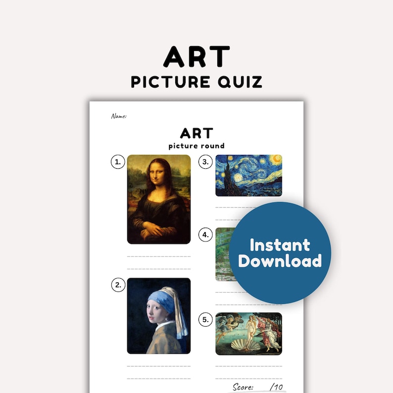 Art Picture Quiz, Famous Paintings Pub Quiz Game, Art Trivia Night ...