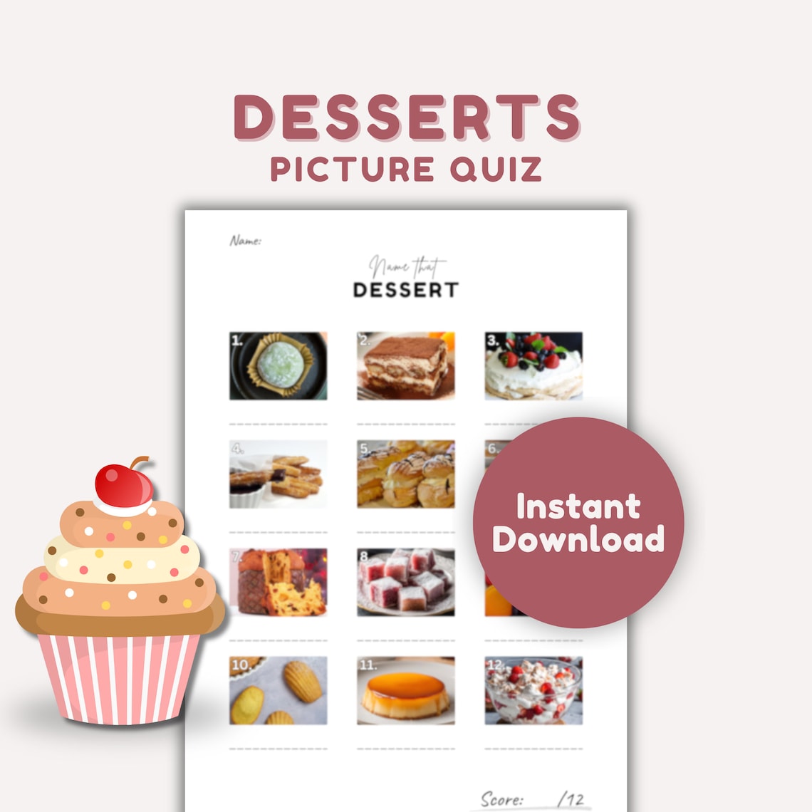 Desserts Picture Quiz, Food Picture Quiz - Instant Download - Etsy
