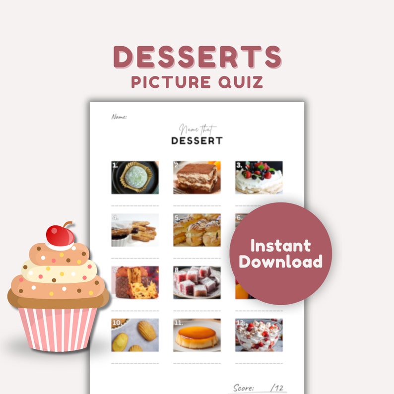 Desserts Picture Quiz, Food Picture Quiz - Instant Download - Etsy