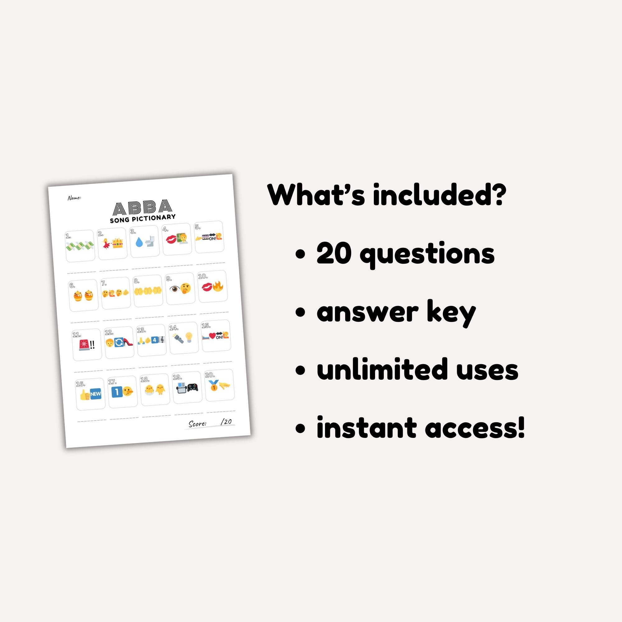 ABBA Emoji Song Pictionary Game: Mamma Mia Party (instant Download) - Etsy
