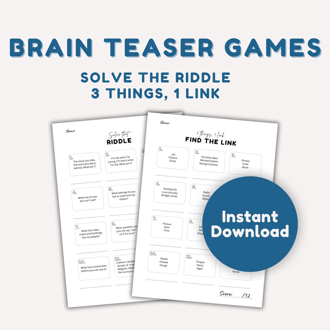 Fun Trivia Quiz Bundle, Solve the Riddle, Guess the Link, Brainteaser ...