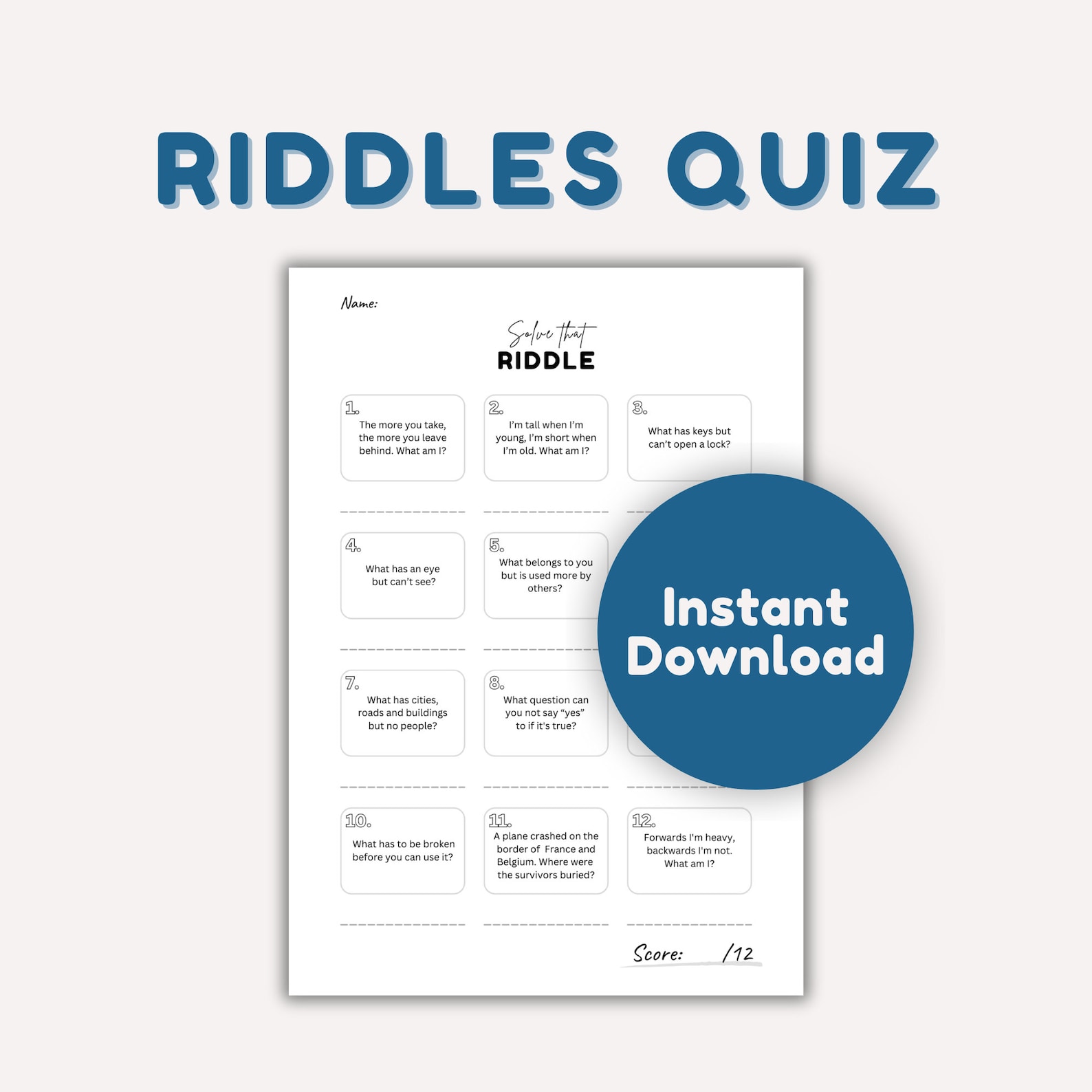 Fun Riddles Game: Brain Teasers and Puzzles (digital Download) - Etsy