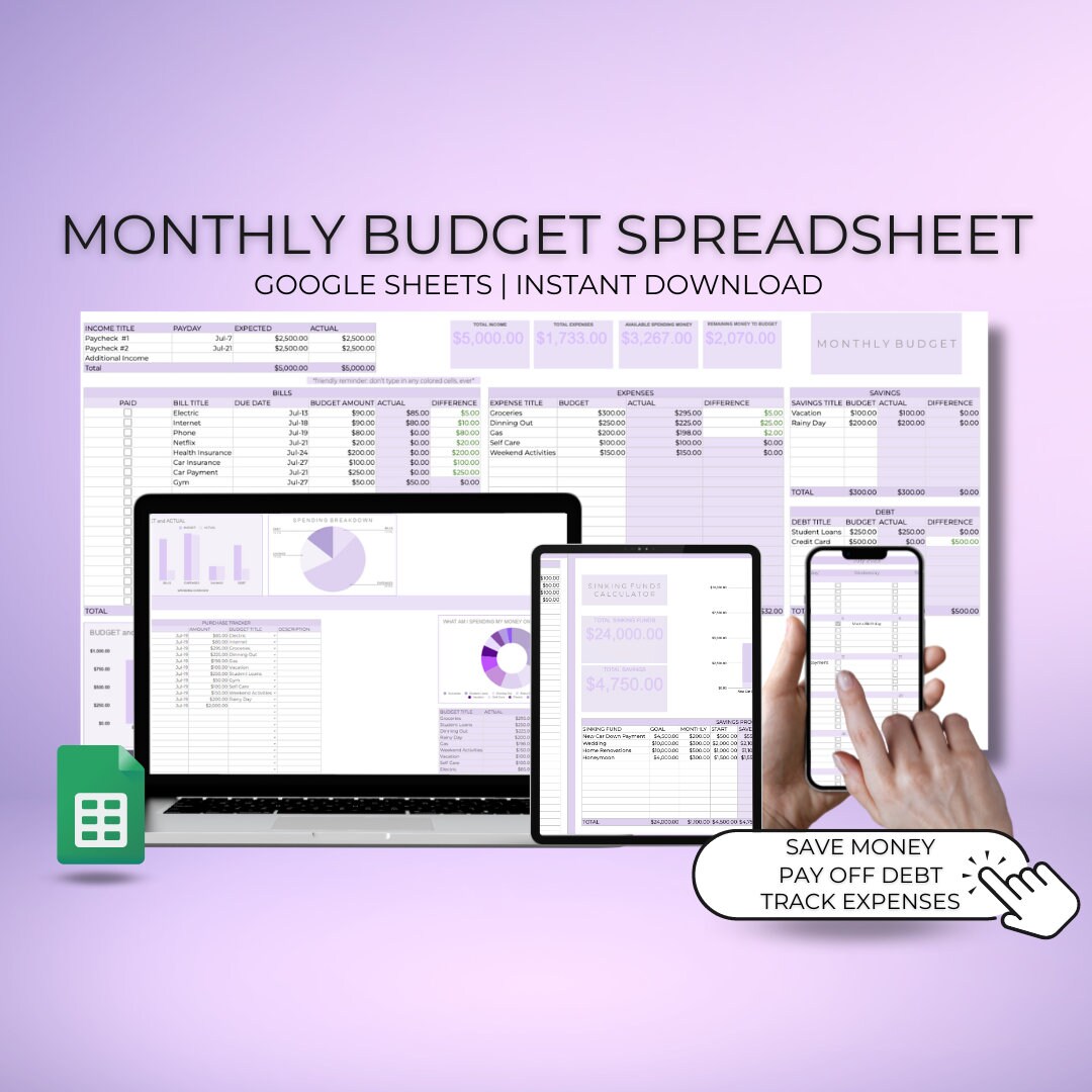 Monthly Budget Spreadsheet Google Sheets, Paycheck Budget, Financial ...