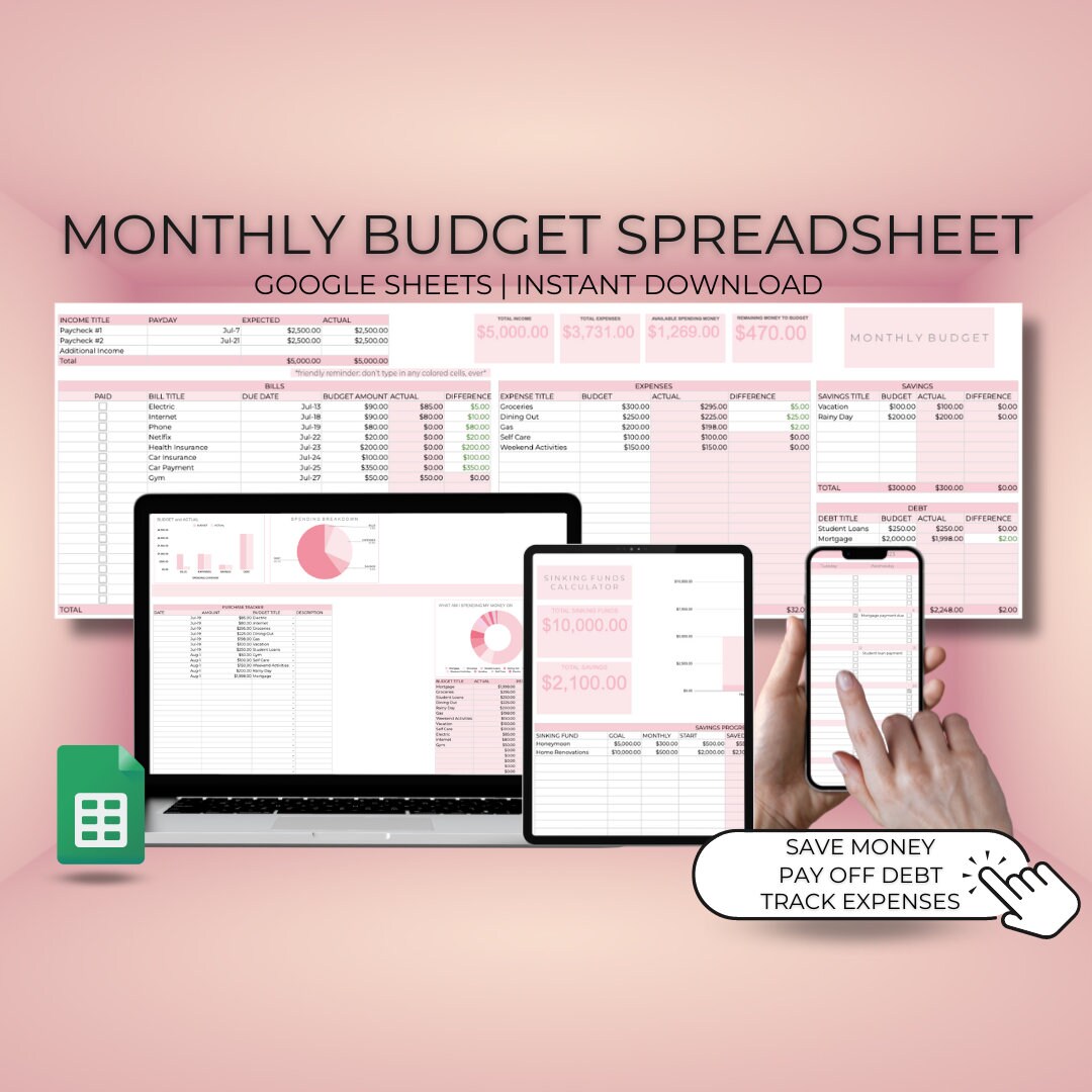 Monthly Budget Spreadsheet Google Sheets, Paycheck Budget, Financial ...