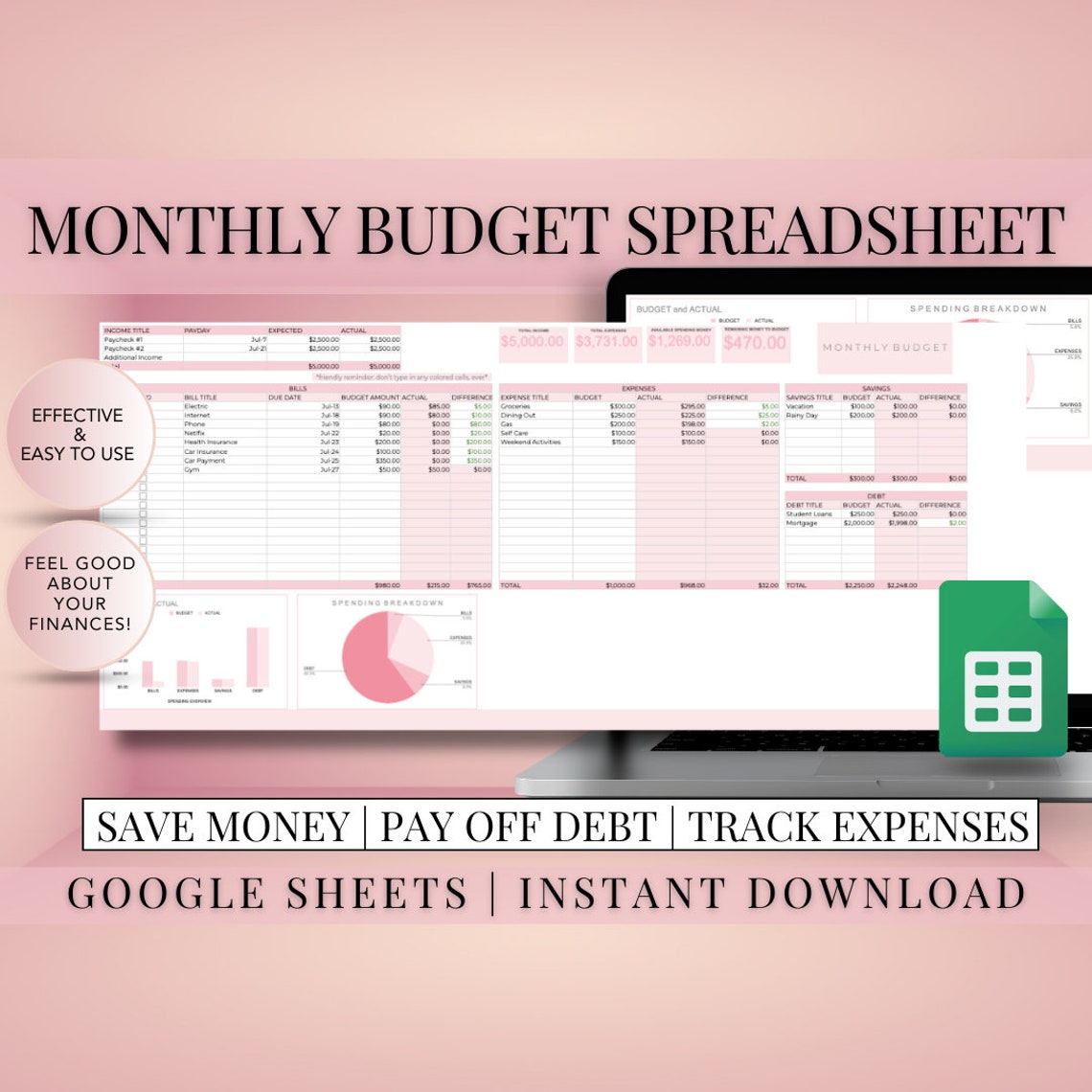 Monthly Budget Spreadsheet Google Sheets Paycheck Budget Financial ...