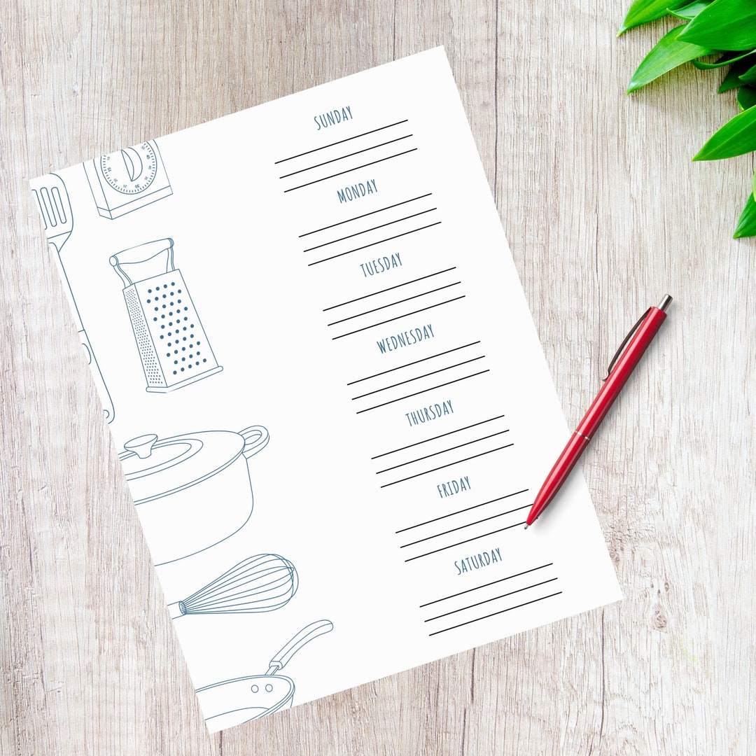 Printable Meal Planner PDF Blue Minimalist Farmhouse US Letter Size ...