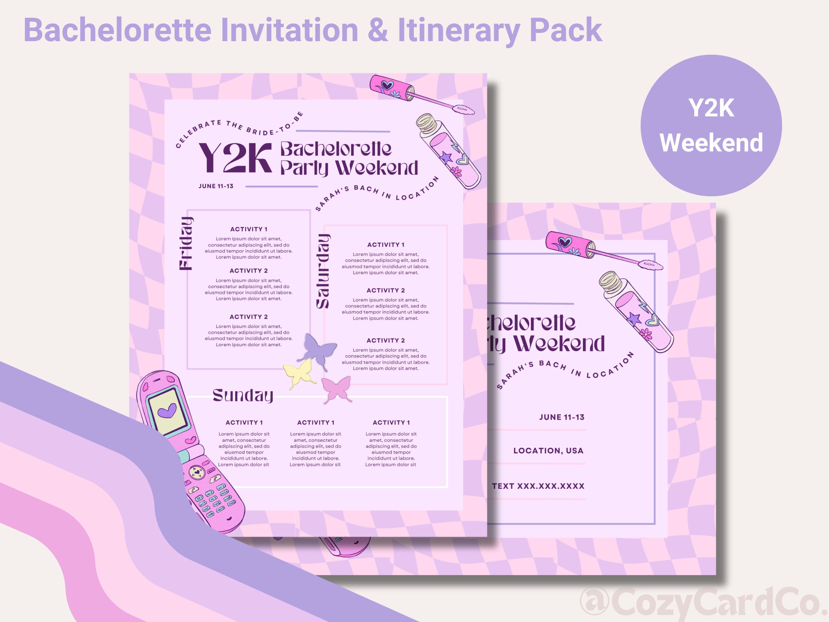 Y2K Bachelorette Weekend Invitation & Itinerary Pack INSTANT DOWNLOAD ...