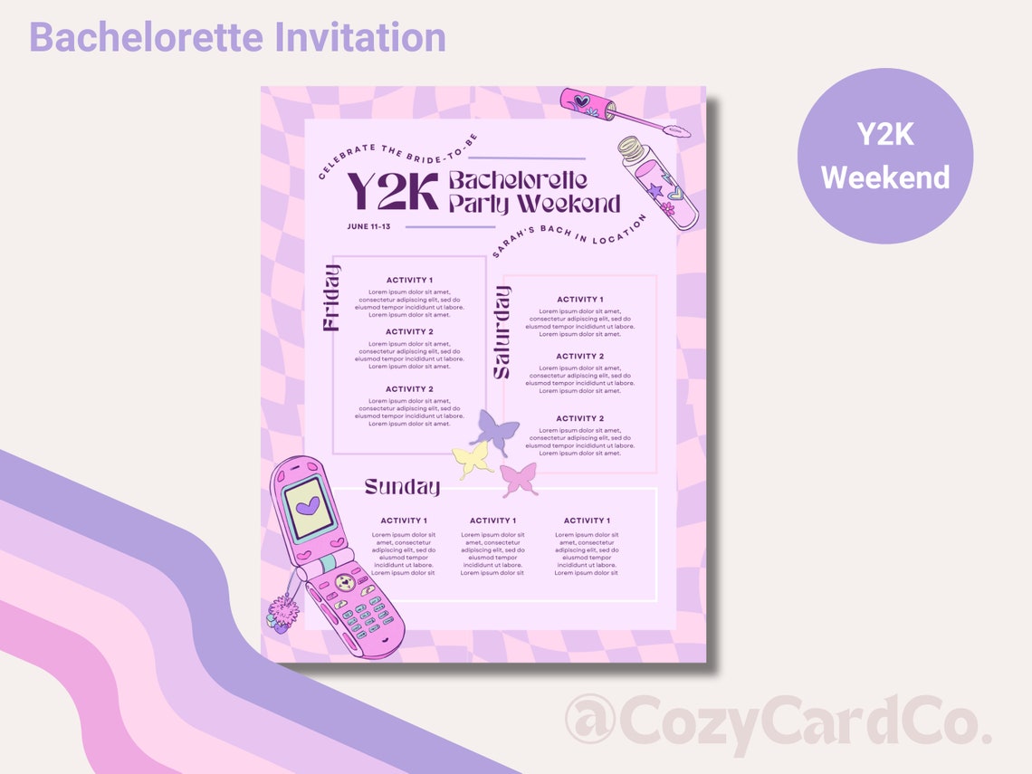 Y2K Bachelorette Weekend Invitation & Itinerary Pack INSTANT DOWNLOAD ...