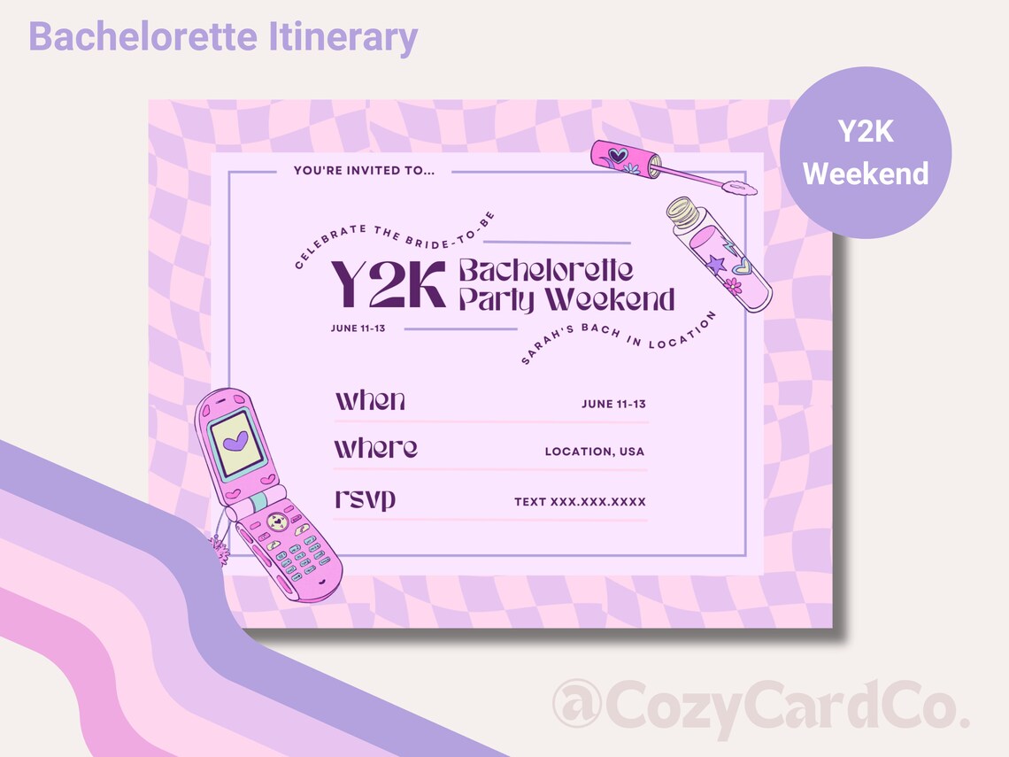 Y2K Bachelorette Weekend Invitation & Itinerary Pack INSTANT DOWNLOAD ...