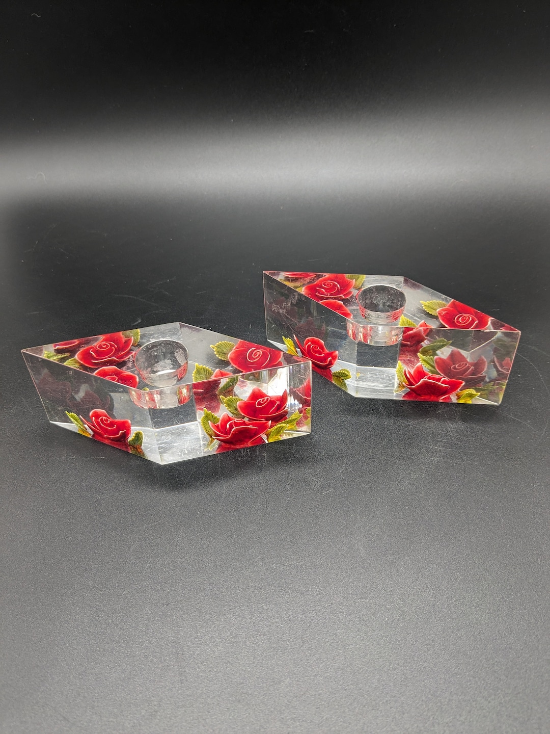 Vintage Lucite Triangle Candle Holders - Etsy