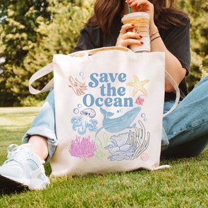 Save the Ocean Tote Bag With Marine Animals and Corals for Marine ...