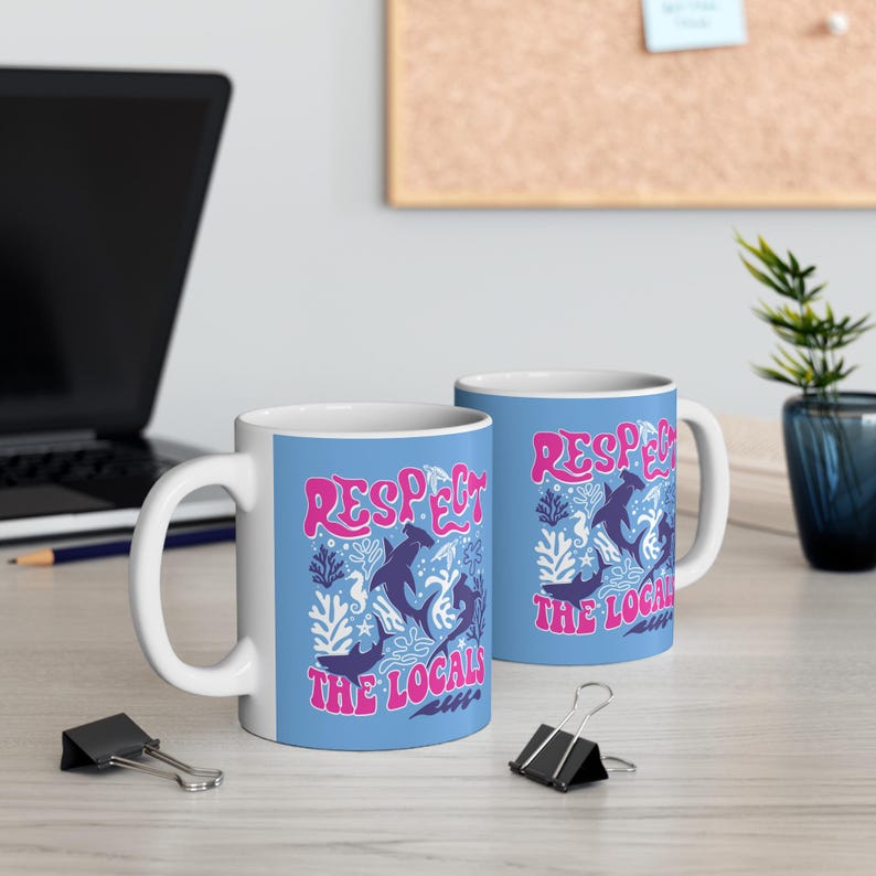Aesthetic Mug With 'respect the Locals' for Shark Lovers, Gift for ...