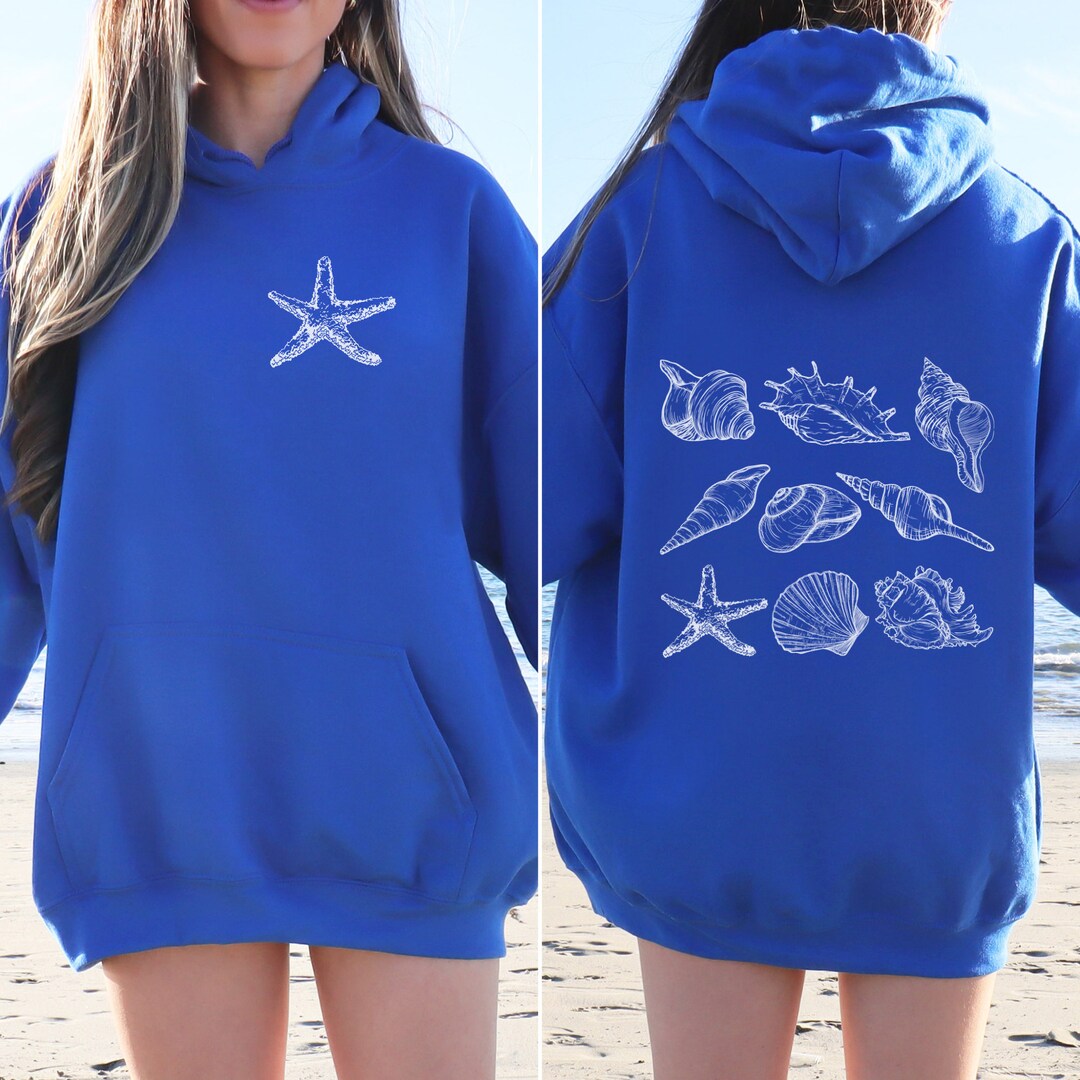 Seashell Hoodie With Starfish on the Front and Shells on the Back, Gift ...