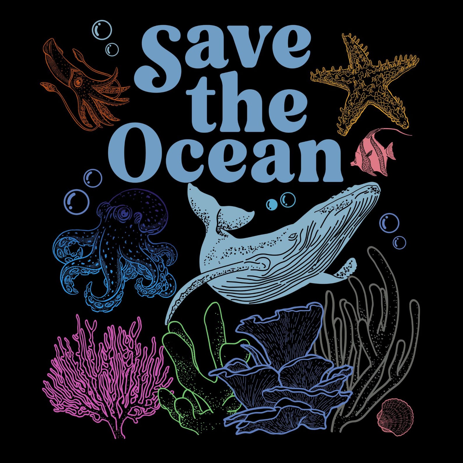 Save the Ocean PNG Clipart With Marine Animals Transparent Background ...