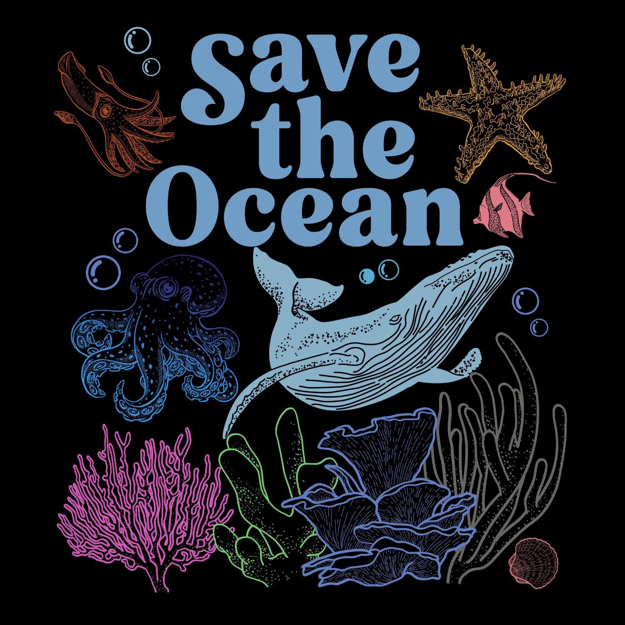 Save the Ocean PNG Clipart With Marine Animals Transparent Background ...
