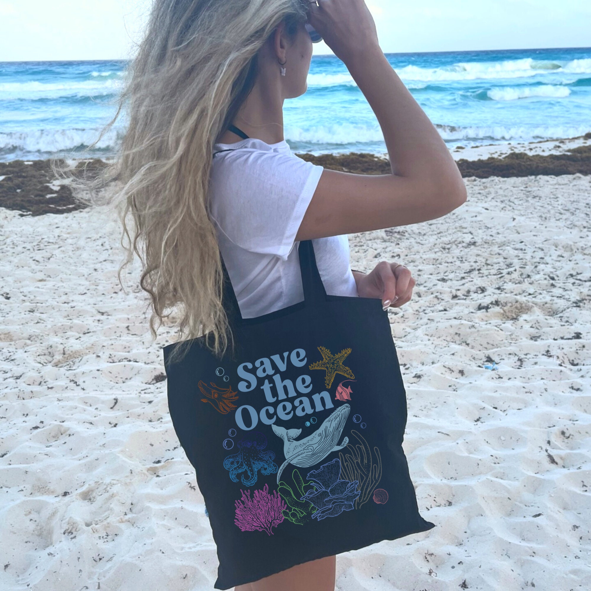 Save the Ocean Tote Bag With Marine Animals and Corals for Marine ...