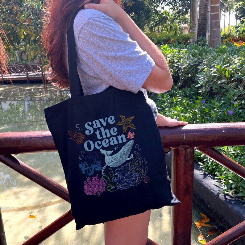 Save the Ocean Tote Bag With Marine Animals and Corals for Marine ...