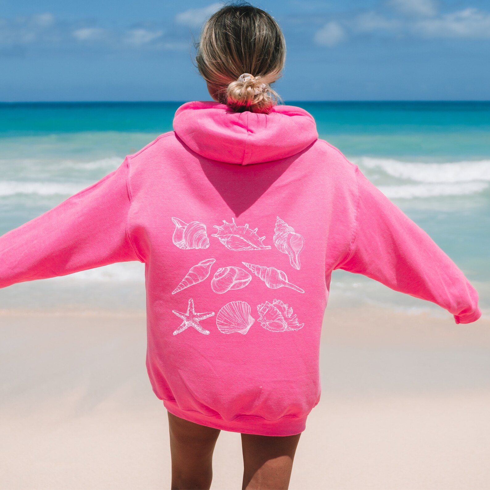 Seashell Hoodie With Starfish on the Front and Shells on the Back, Gift ...