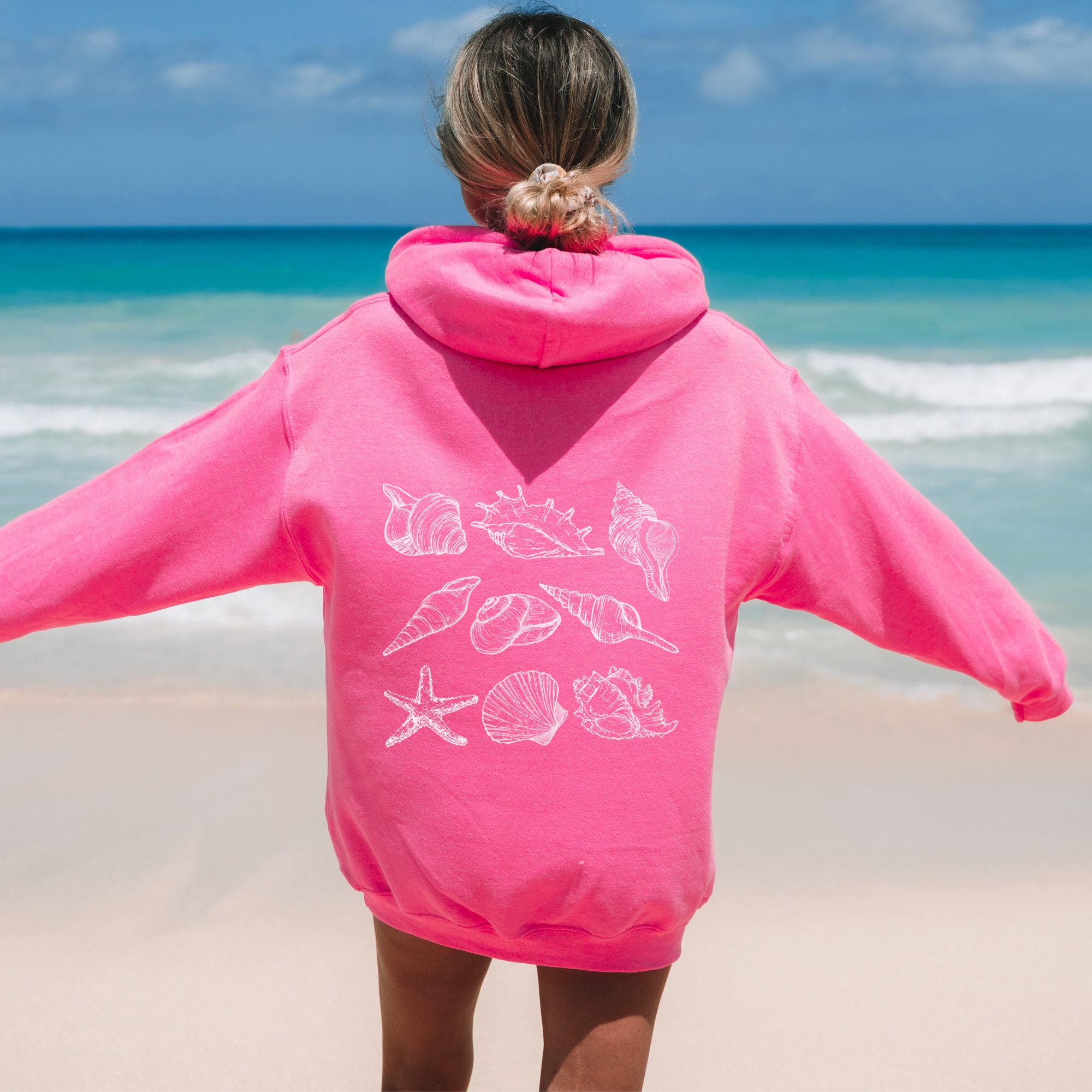 Seashell Hoodie With Starfish on the Front and Shells on the Back, Gift ...