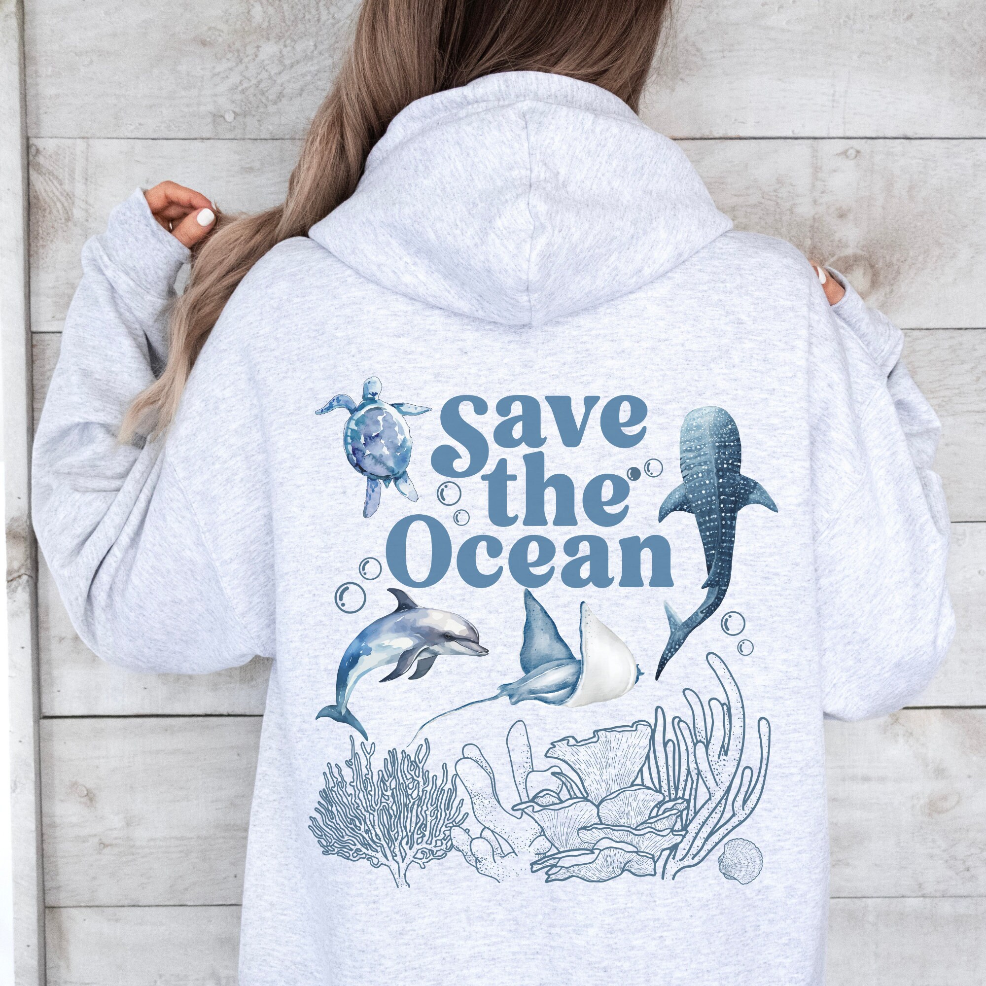 Ocean Hoodie With Graphic Sea Animals and Corals for Marine Life Lovers ...