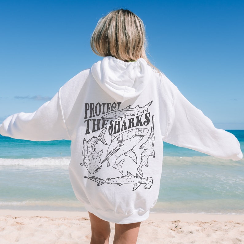Shark Hoodie With Graphic Sharks on the Back, Unisex Beachy Hoodie for ...