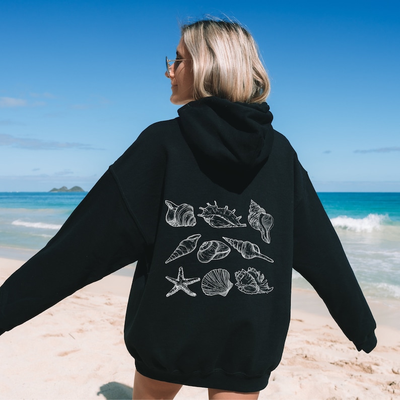 Seashell Hoodie With Starfish on the Front and Shells on the Back, Gift ...