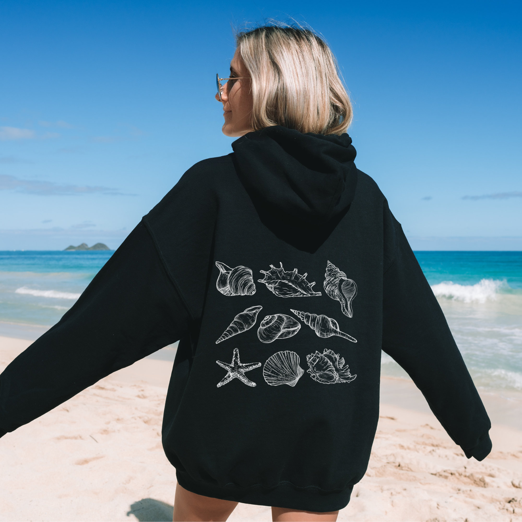 Seashell Hoodie With Starfish on the Front and Shells on the Back, Gift ...