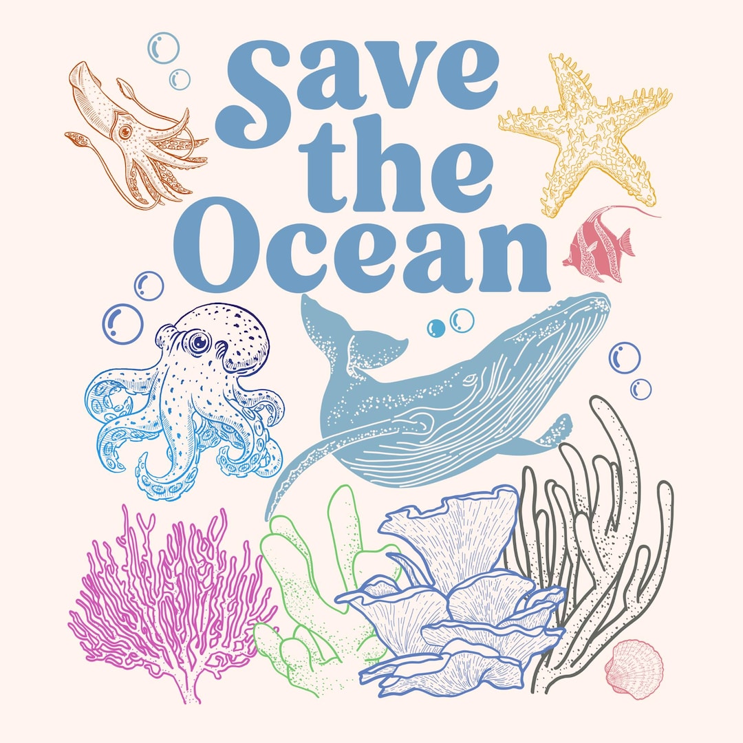 Save the Ocean PNG Clipart With Marine Animals Transparent Background ...
